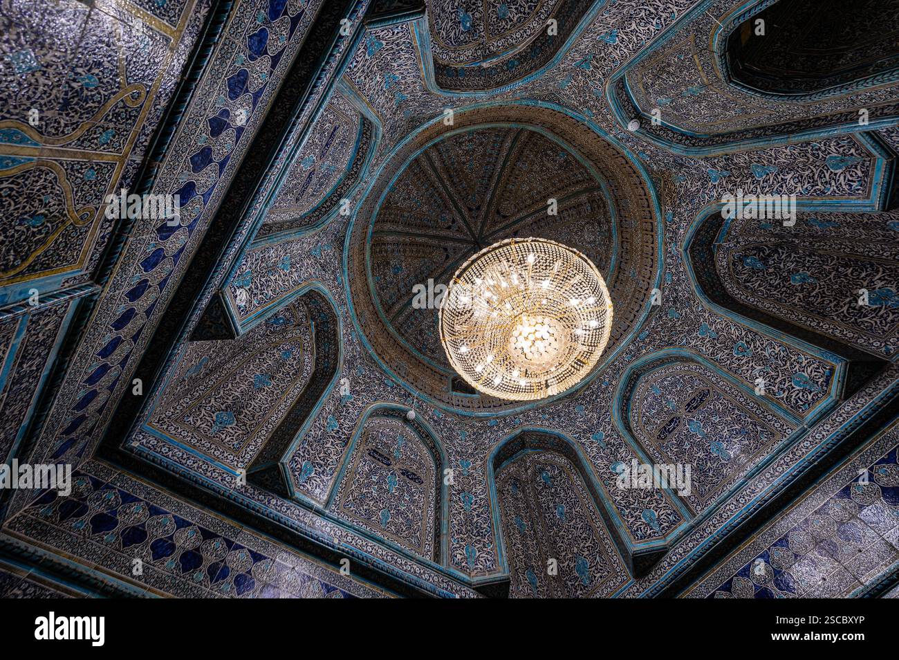 Domed tiled ceiling of the Pahlavan Mahmoud Mausoleum, Khiva ...