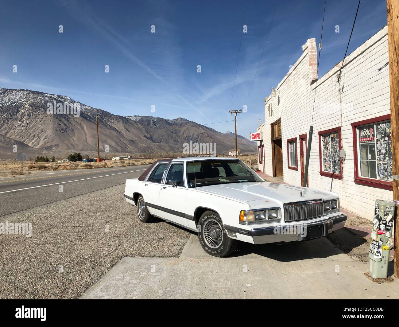 Vintage Mercury Grand Marquis on Desert Highway in Olancha, CA Stock ...