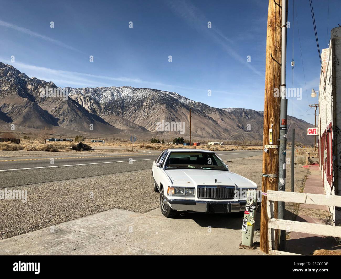 Vintage Mercury Grand Marquis on Desert Highway in Olancha, CA Stock ...