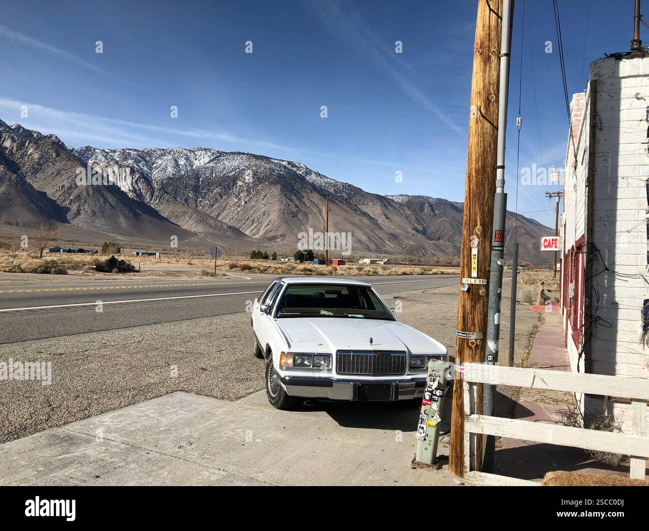 Vintage Mercury Grand Marquis on Desert Highway in Olancha, CA Stock ...
