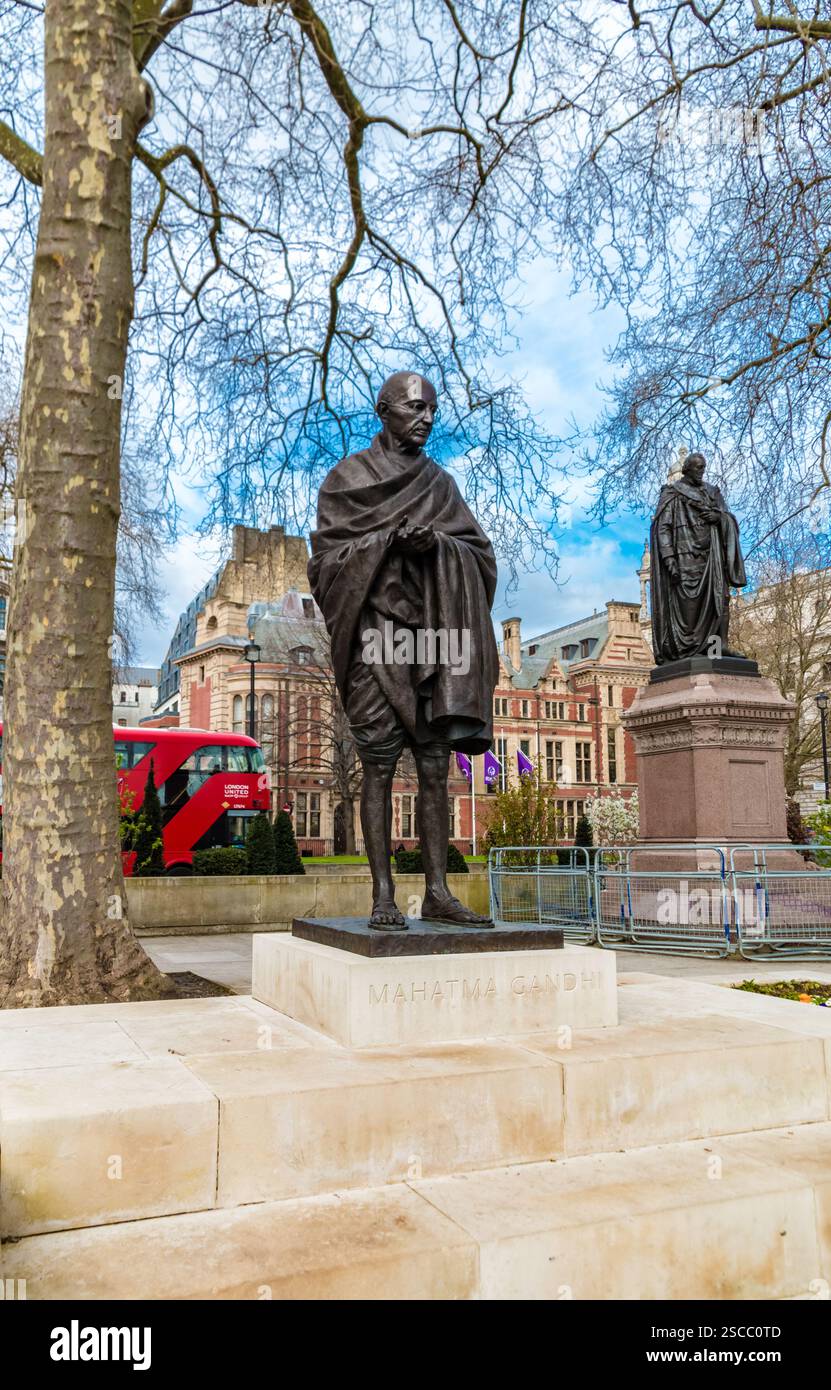 Great view of the statue of Mahatma Gandhi in Parliament Square ...