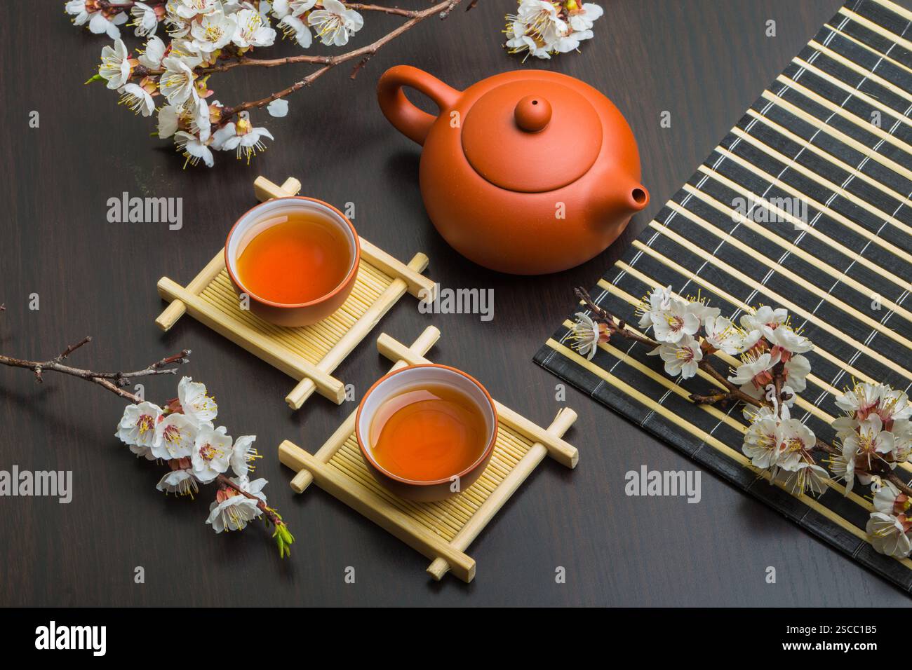 Ancient Chinese tea set with spring flowers Stock Photo - Alamy