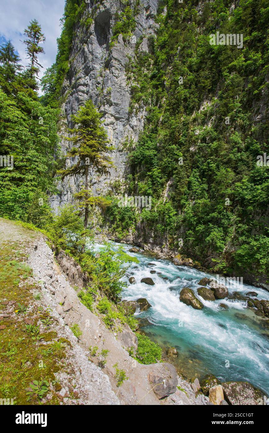 Landscape in Abkhazia with the Caucasian ridge and river Stock Photo ...
