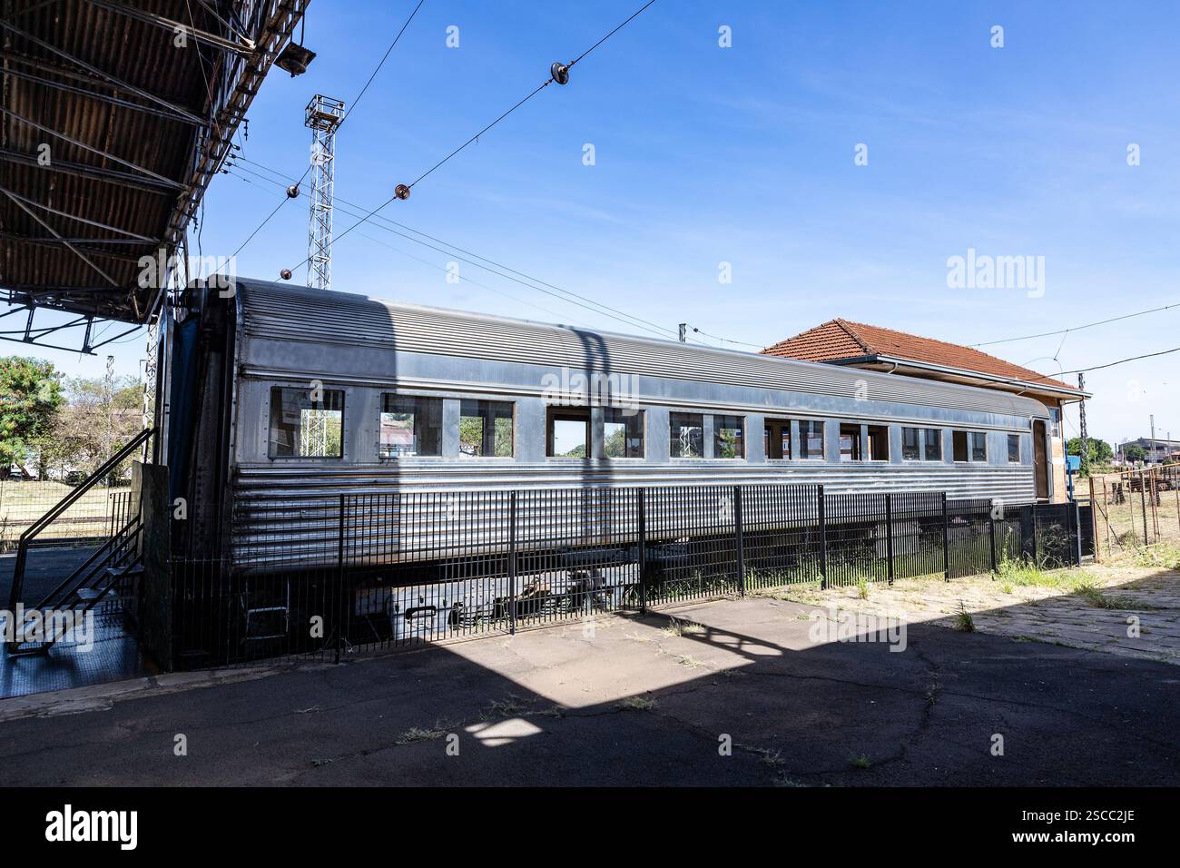 view of old empty train passenger carriage, functioning as a tourist ...