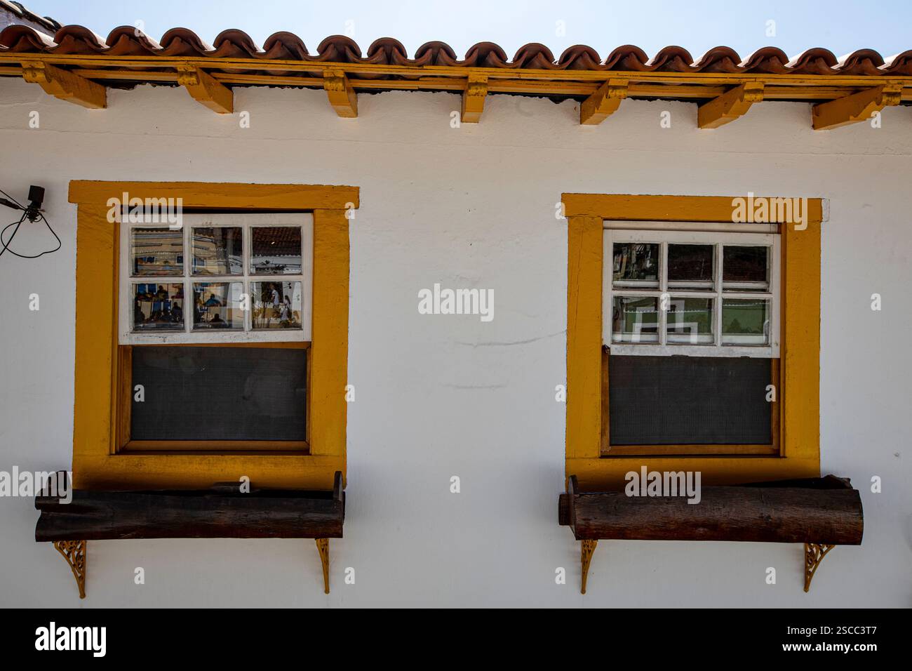window on facade of house in Santana do Parnaiba, historic city of ...