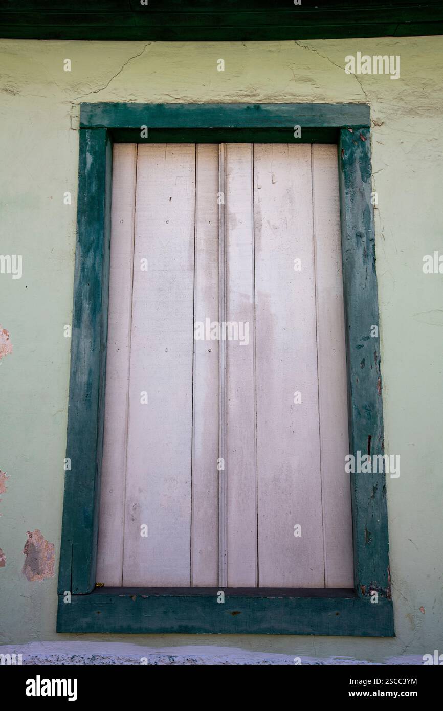 window on facade of house in Santana do Parnaiba, historic city of ...