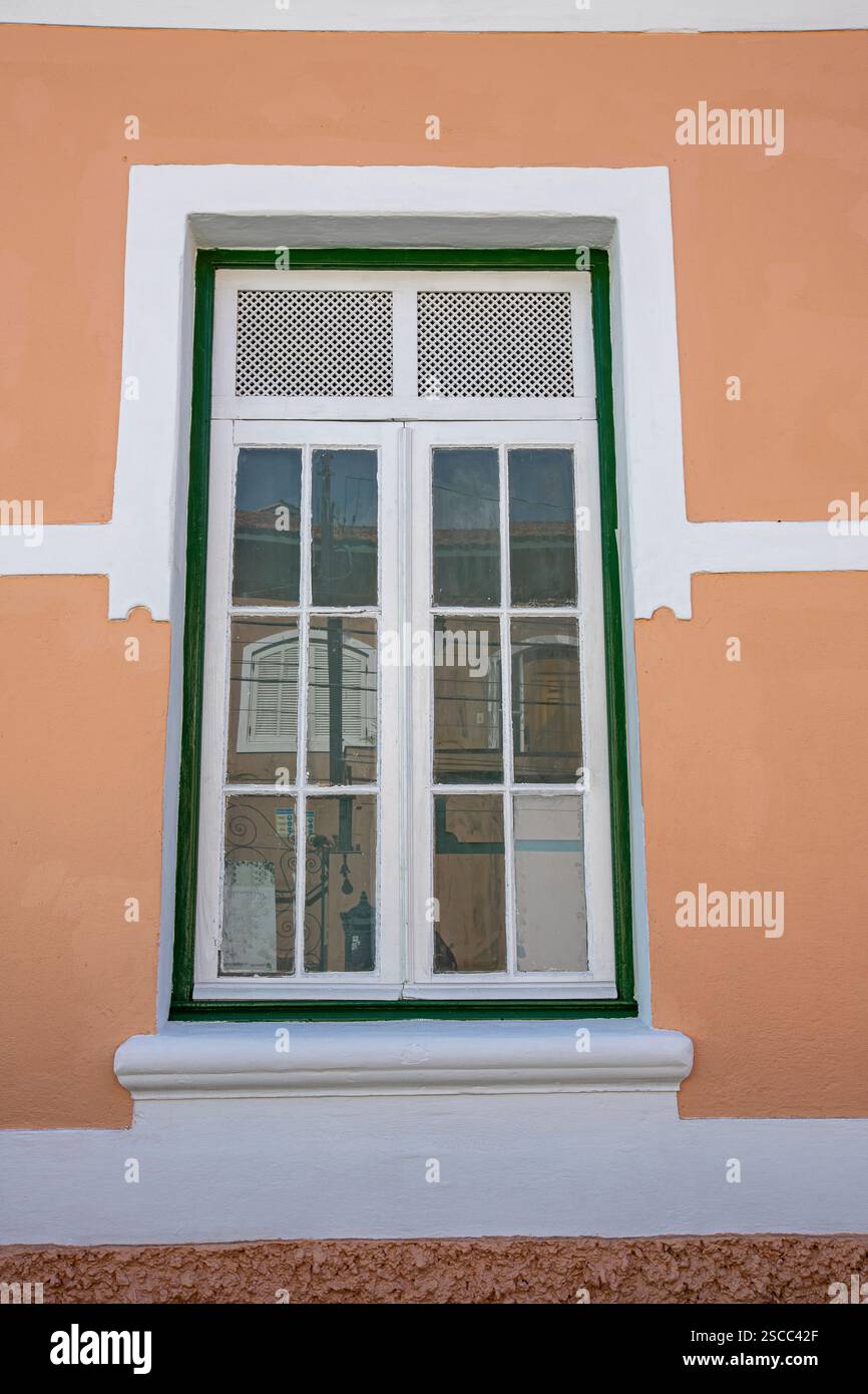 window on facade of house in Santana do Parnaiba, historic city of ...