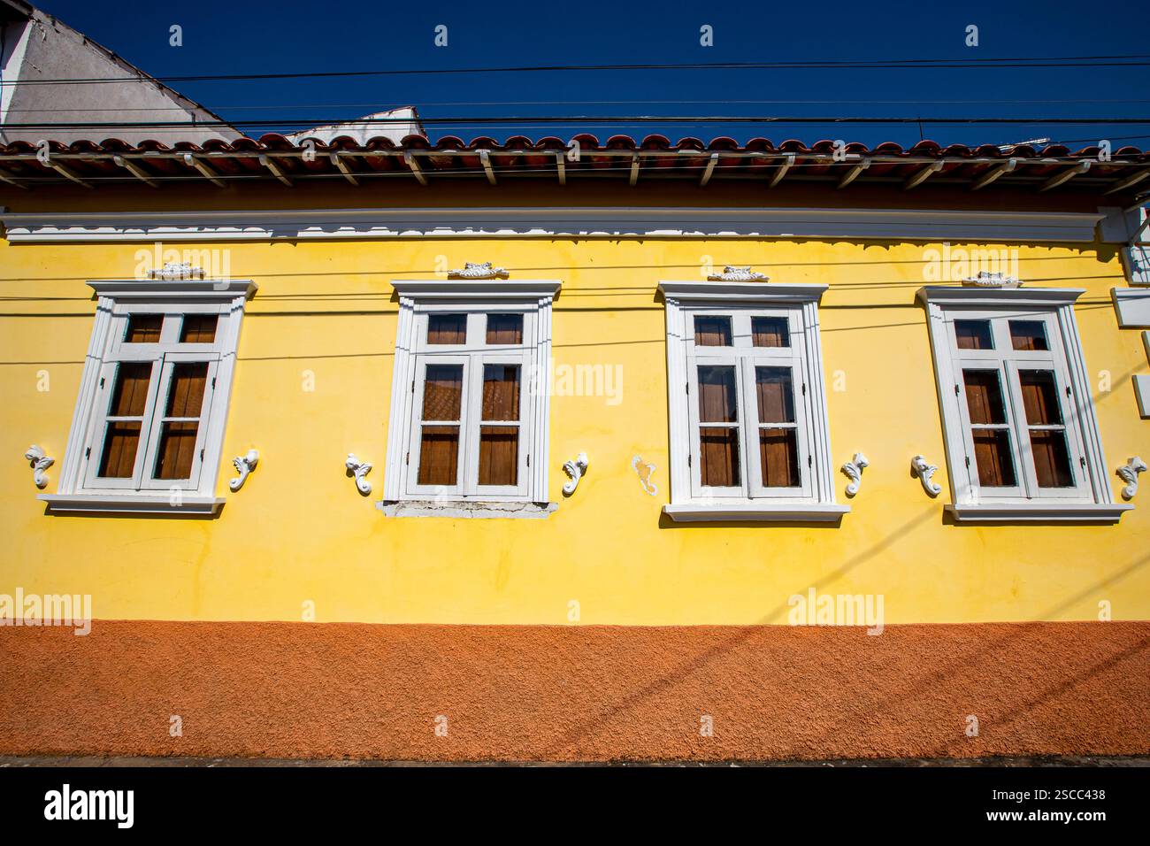 window on facade of house in Santana do Parnaiba, historic city of ...