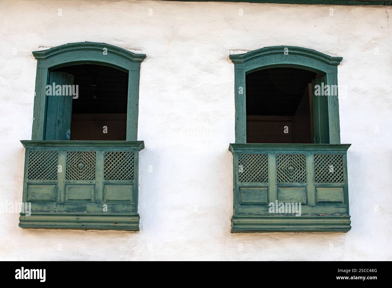 window on facade of house in Santana do Parnaiba, historic city of ...