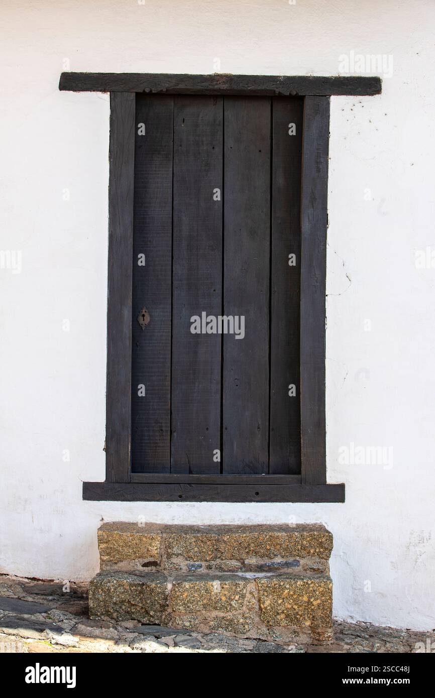old door on facade of house in Santana do Parnaiba, historic city of ...