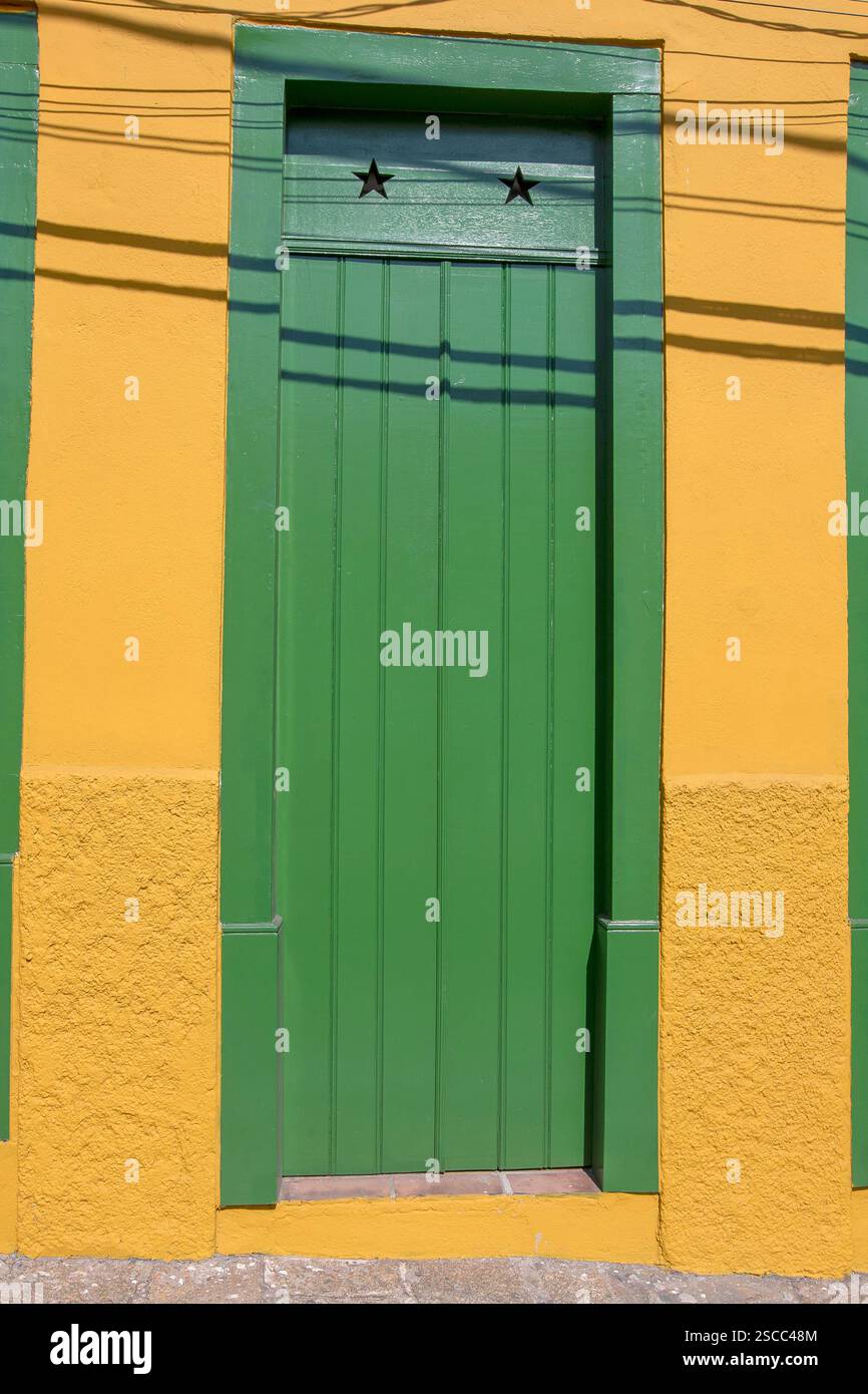 old door on facade of house in Santana do Parnaiba, historic city of ...
