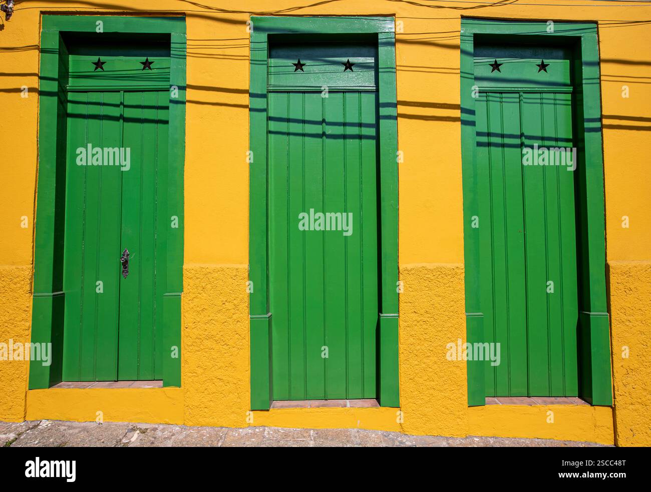 Old door on facade of colonial house in Santana do Parnaiba, historic ...