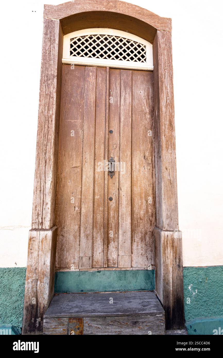 Old door on facade of colonial house in Santana do Parnaiba, historic ...