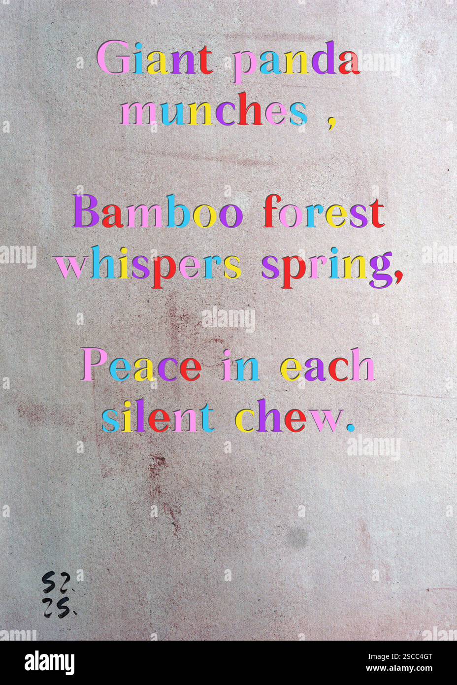 Giant panda munches , Bamboo forest whispers spring, Peace in each ...