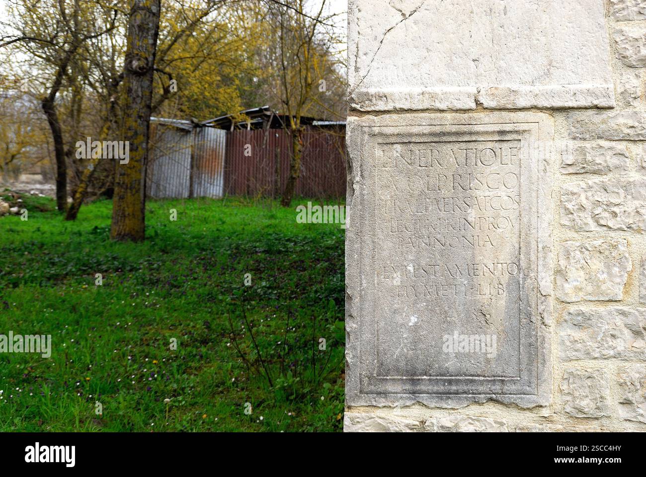 Saepinum, a stone epigraph included in a wall of a rural building. (see ...