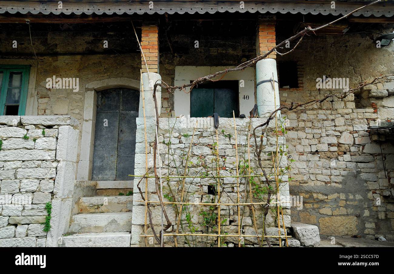 Saepinum, two drums of roman columnes support a little portico of a ...