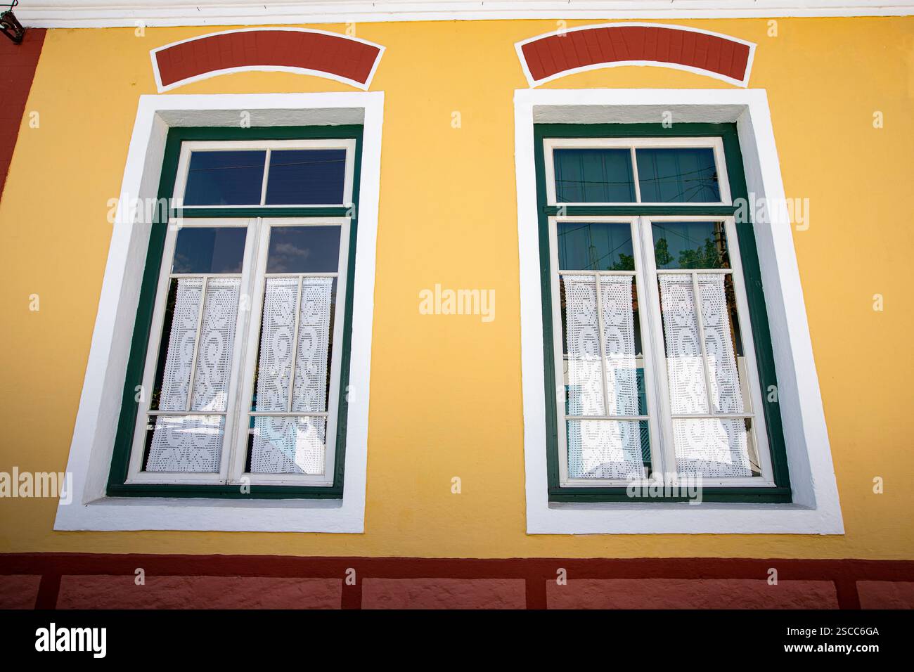window on facade of house in Santana do Parnaiba, historic city of ...