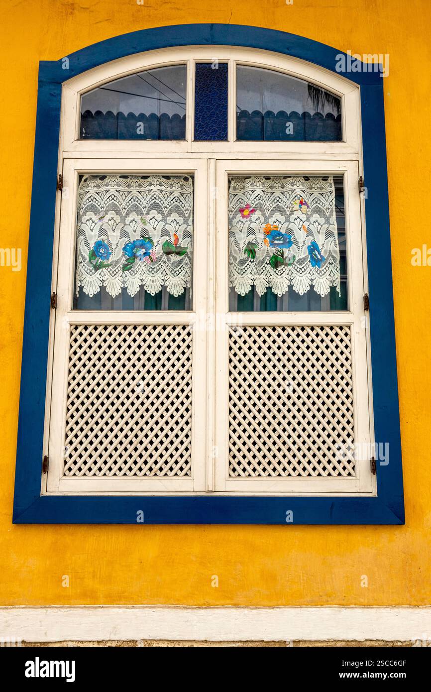window on facade of house in Santana do Parnaiba, historic city of ...