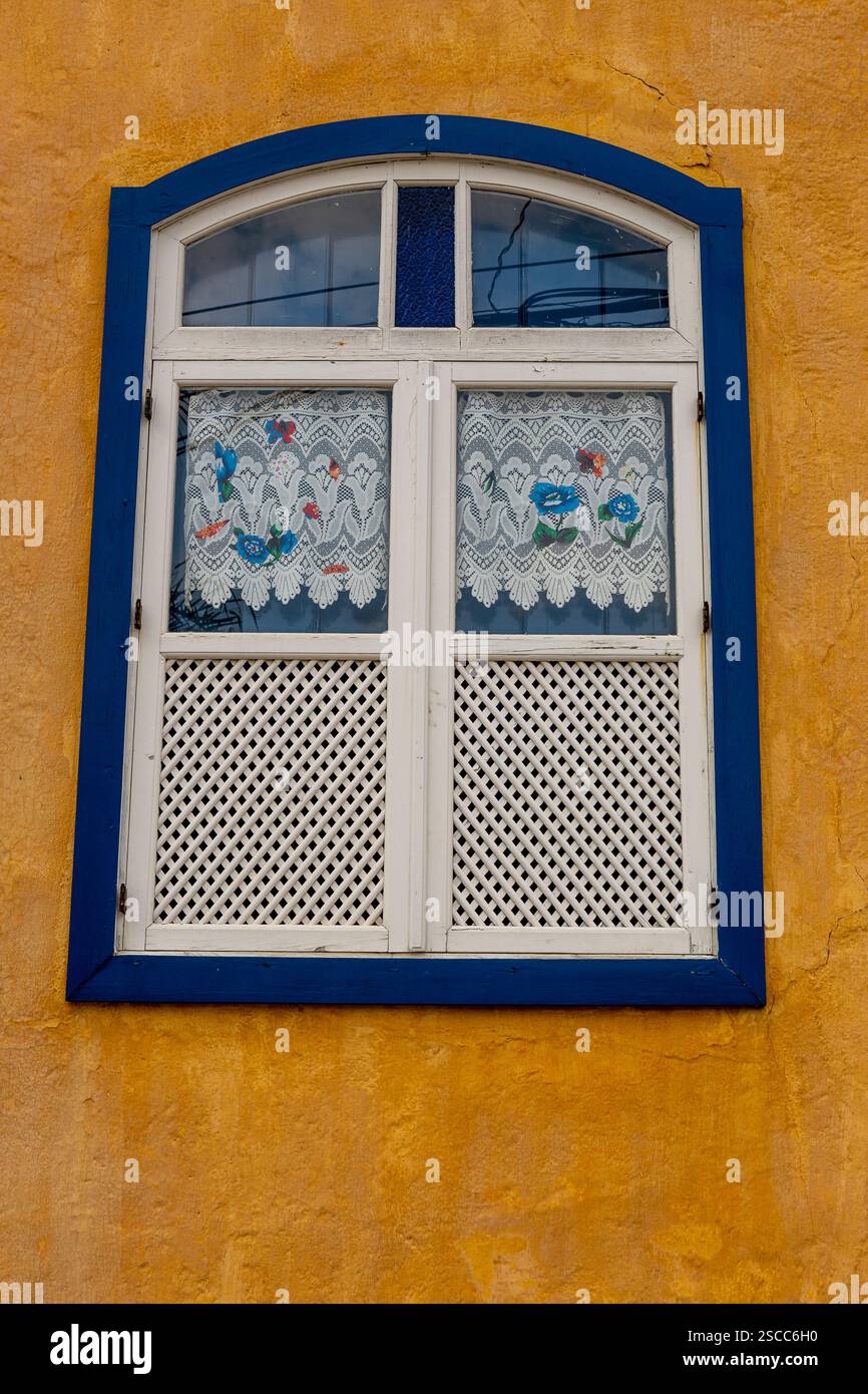 window on facade of house in Santana do Parnaiba, historic city of ...
