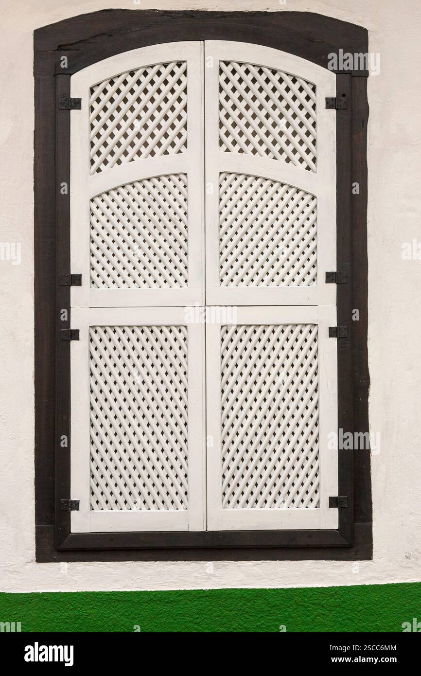 window on facade of house in Santana do Parnaiba, historic city of ...