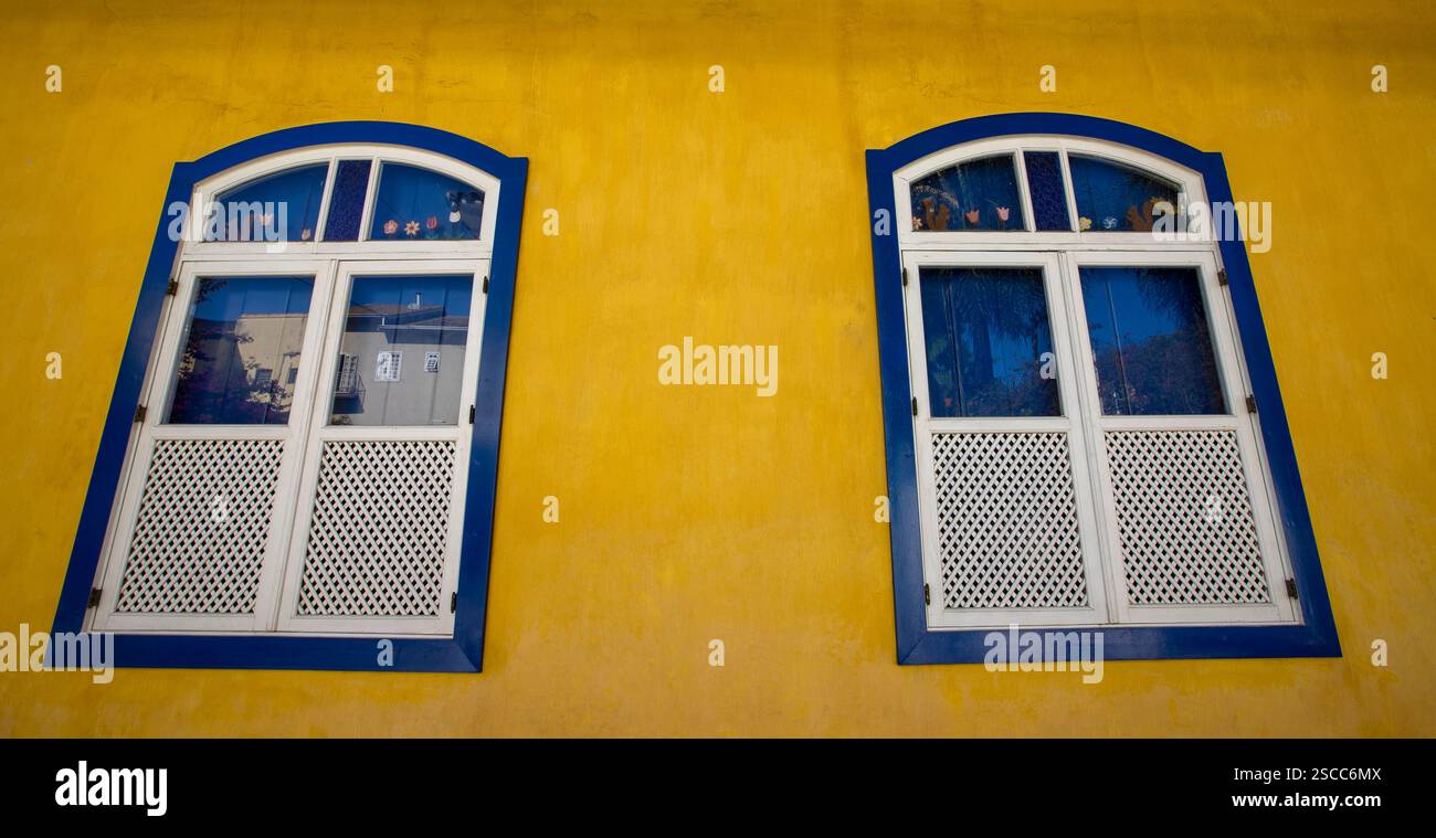 window on facade of house in Santana do Parnaiba, historic city of ...