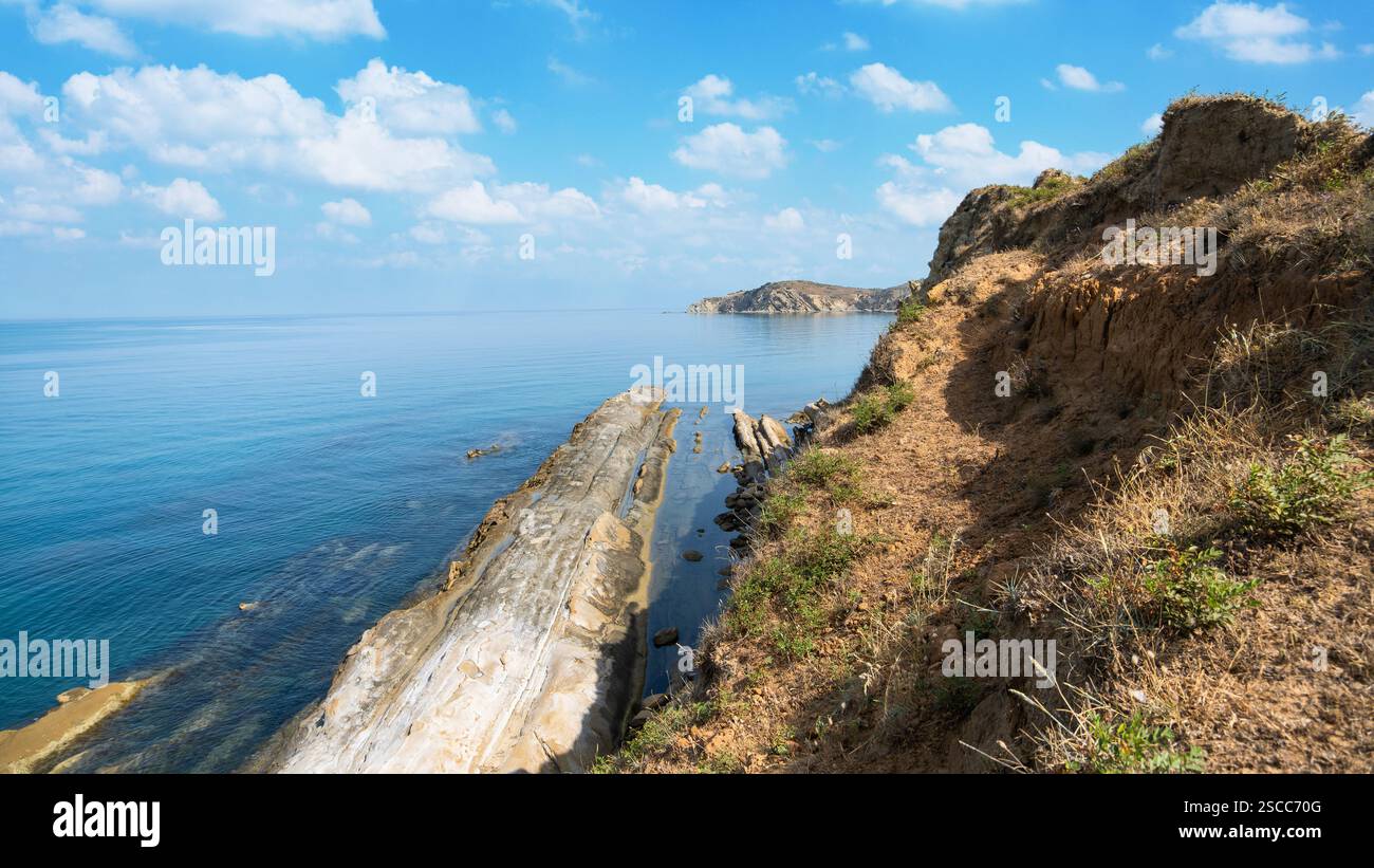 view over rocky Albania coast in the far distance Stock Photo - Alamy