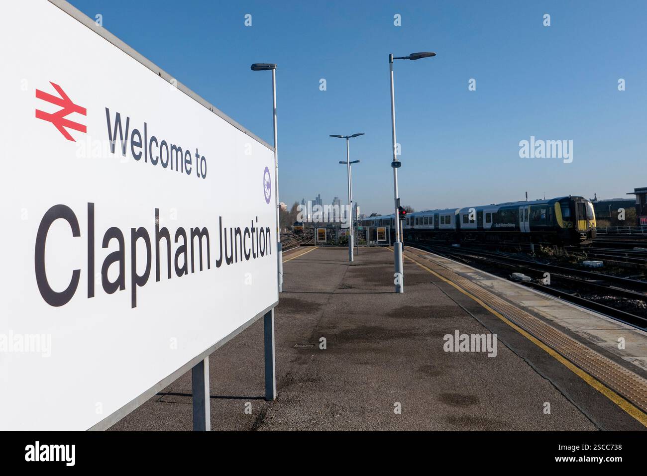 A sign for Calpham Junction railway station in South London, England ...