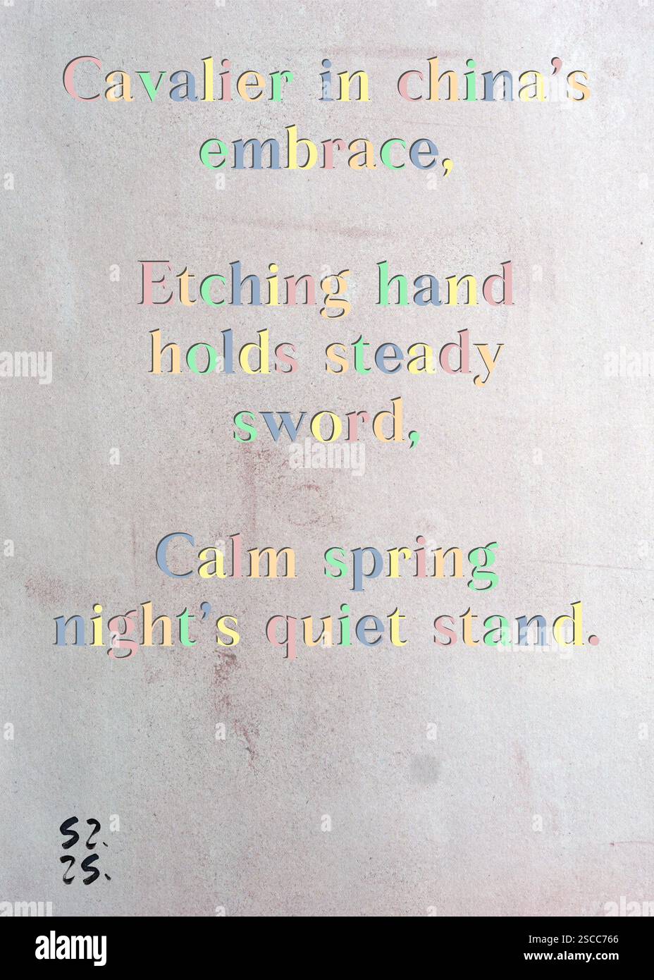 Cavalier in china's embrace, Etching hand holds steady sword, Calm ...