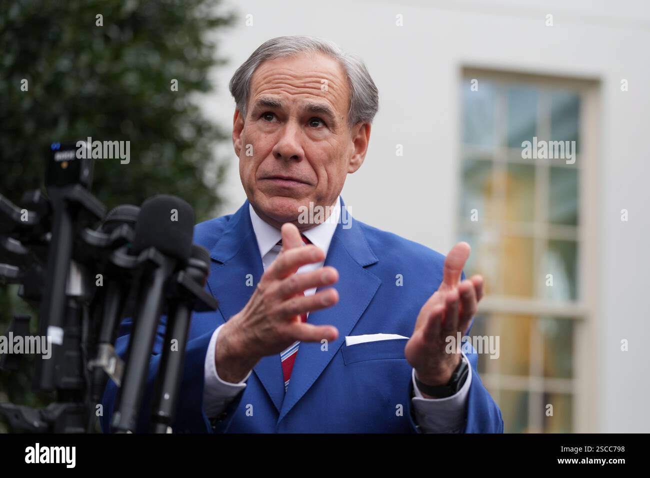 Governor Greg Abbott (Republican of Texas) speaks to the media after ...