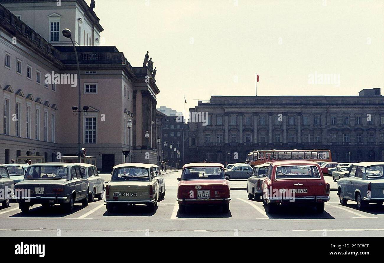 Cars (Trabant with international licence plate DDR) on a parking lot ...