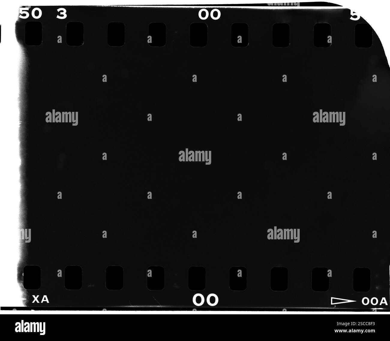A blank vintage film negative frame with numbered markings and ...