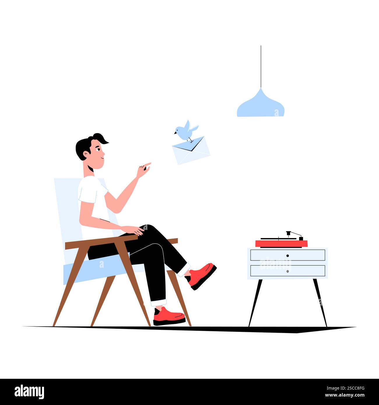 Male Character Relaxing In Chair With Floating Letter In Flat Vector ...