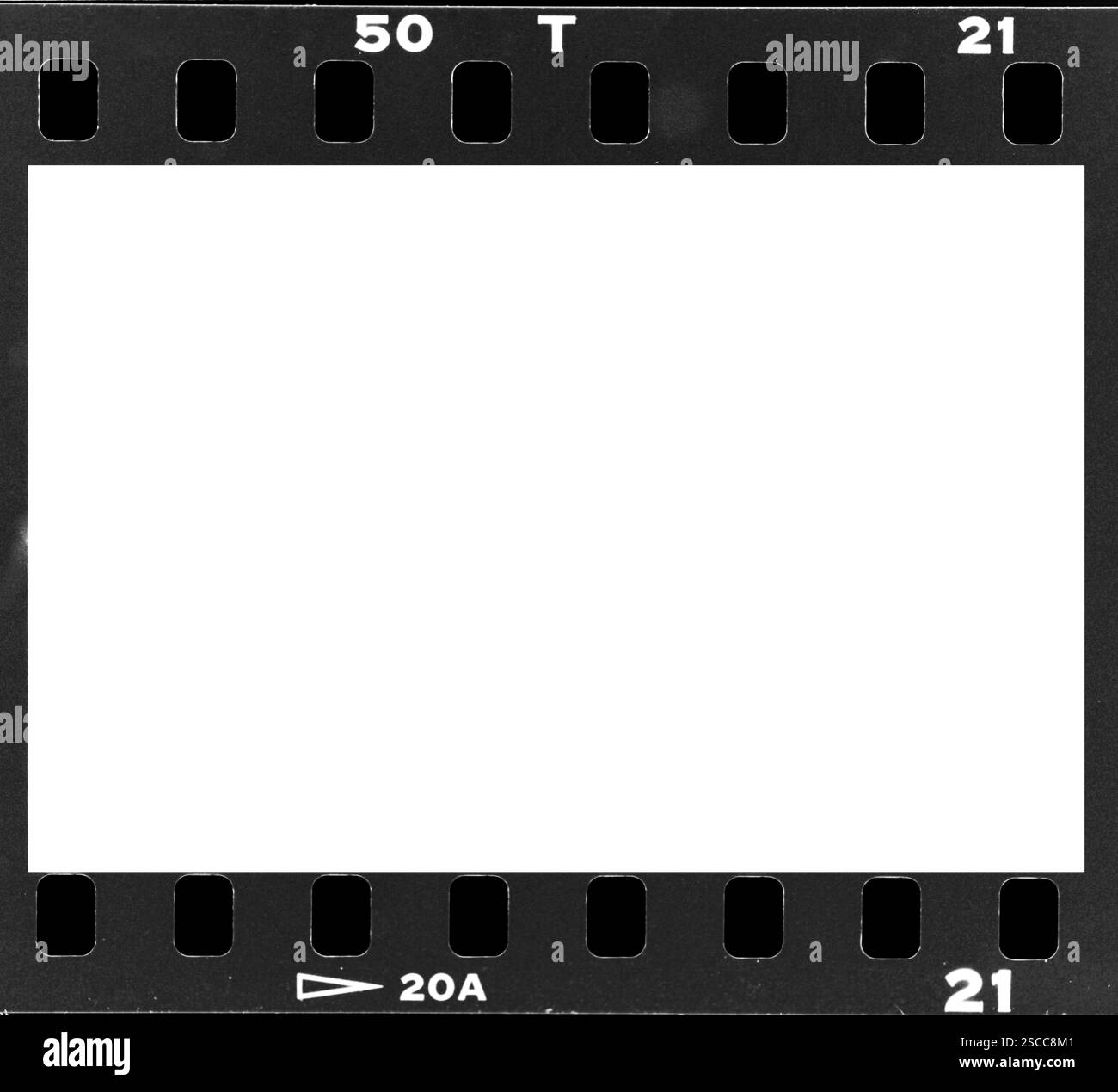 An empty vintage film negative frame with numbered markings and ...