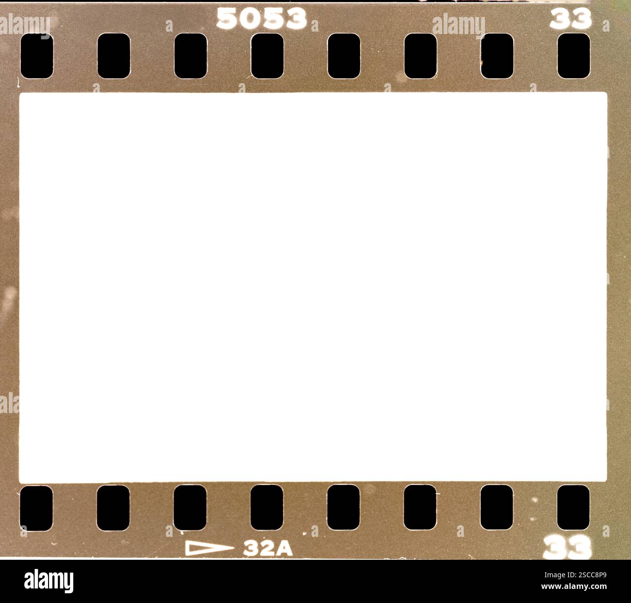 An empty vintage film negative frame with numbered markings and ...