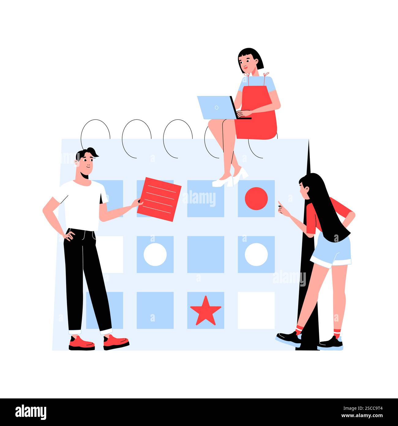 Team Planning Schedule On Large Calendar In Flat Vector Illustration ...