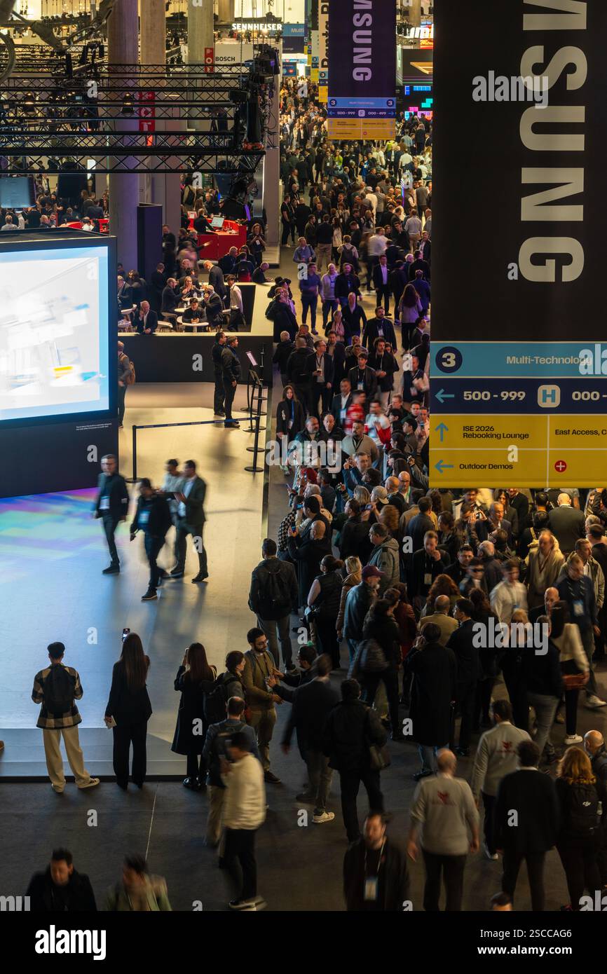 ISE 2025 (Integrated Systems Europe). Attendees in Hall 3 during ISE 2025 in Gran Via 2 ...