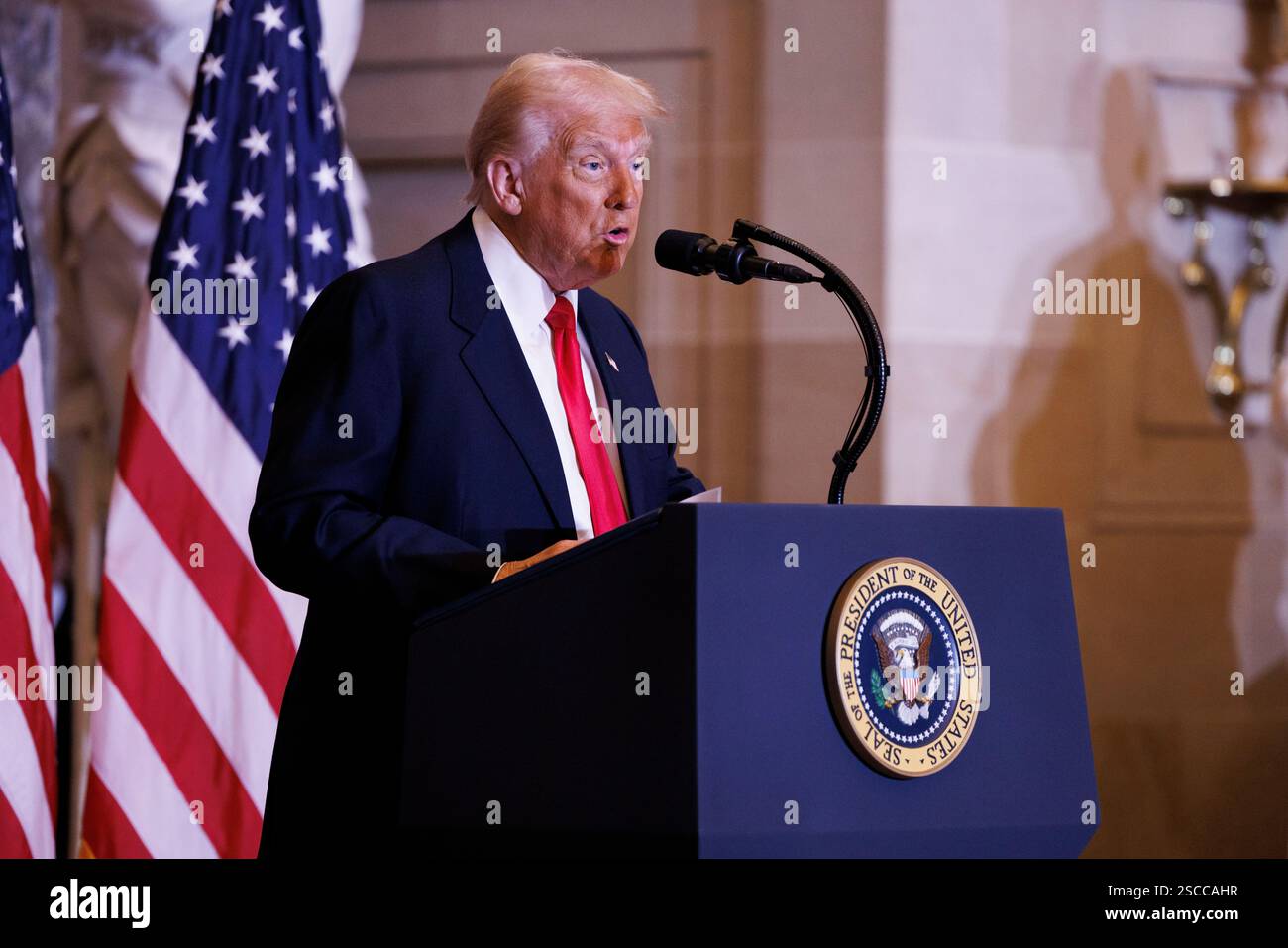 Washington, United States. 06th Feb, 2025. President Donald Trump gives ...