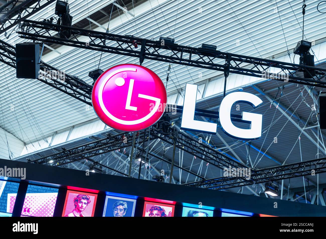 ISE 2025 (Integrated Systems Europe). LG logo during ISE 2025 in Gran Via 2, Barcelona, Spain ...