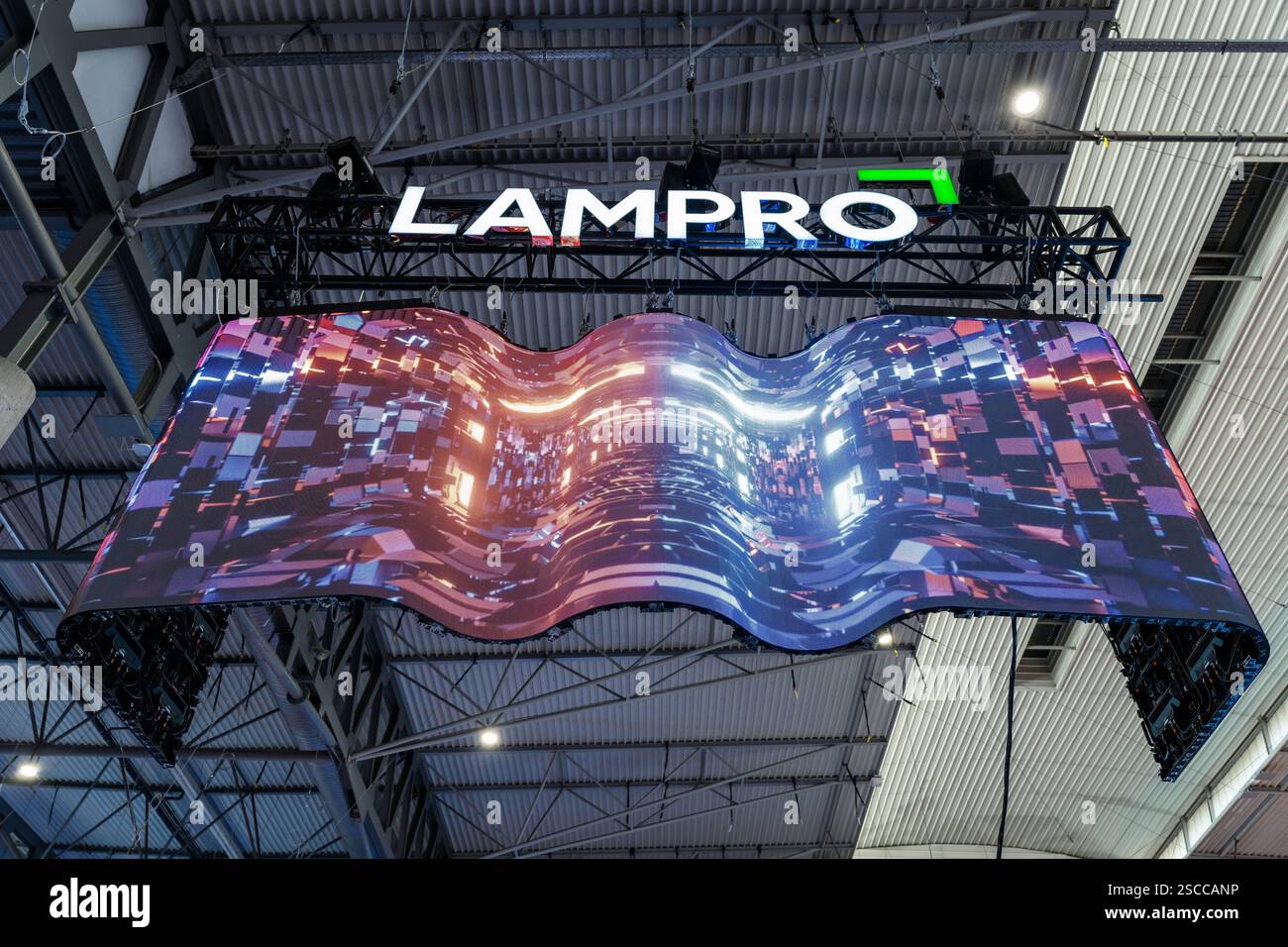 ISE 2025 (Integrated Systems Europe). Lampro logo and modular display ...
