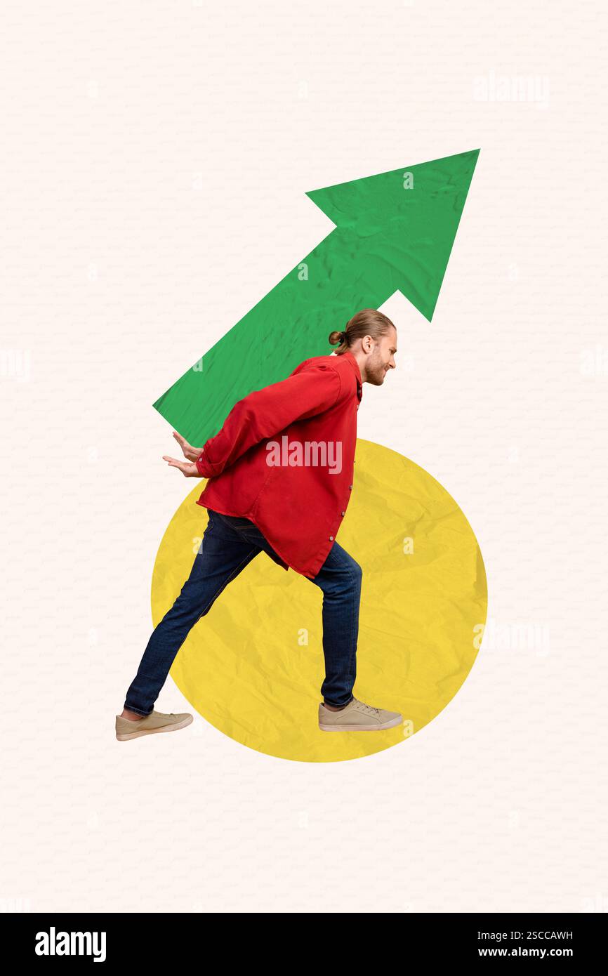 Vertical sketch 3d collage of dissatisfied man carry arrow pointer ...