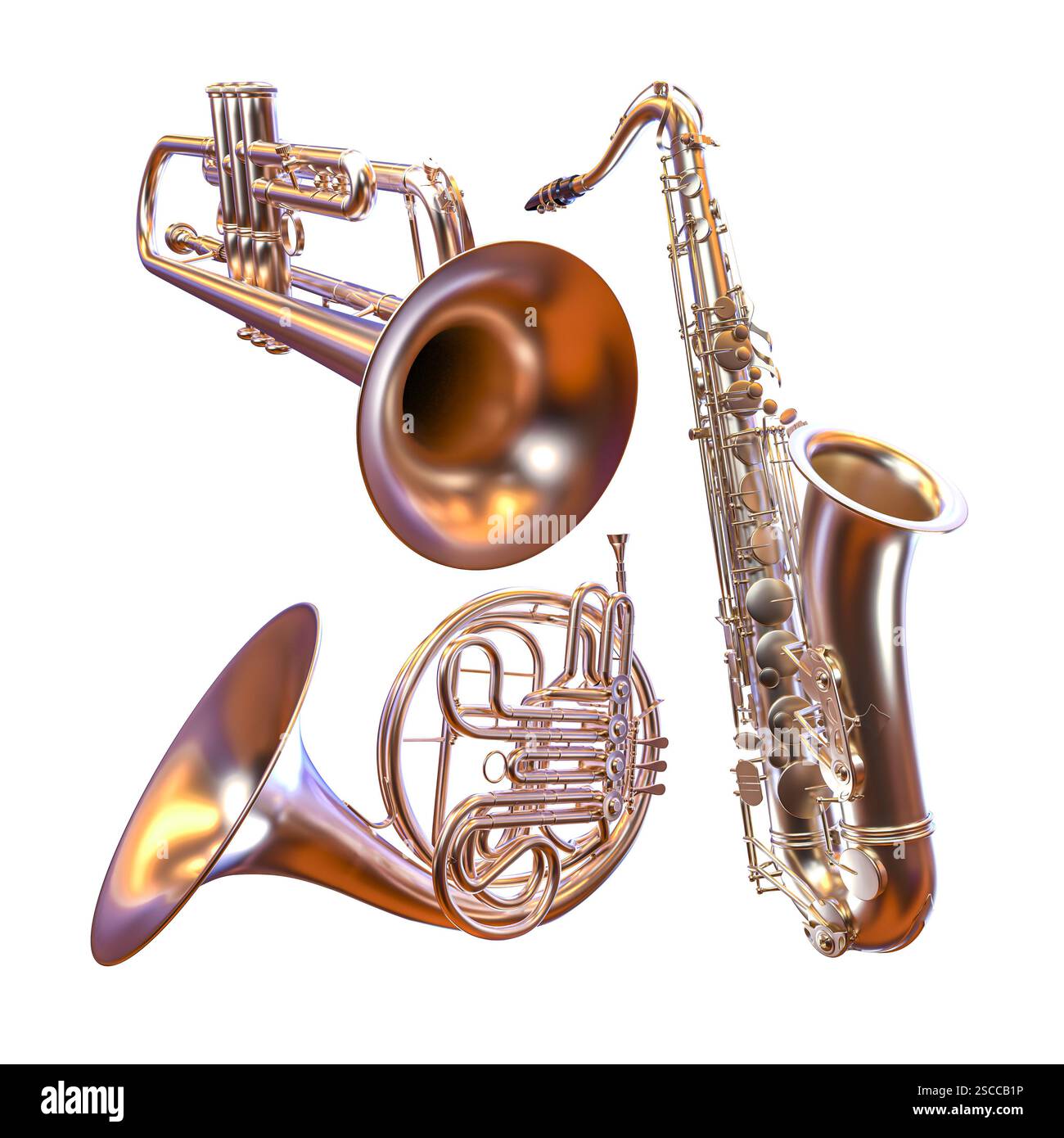 Brass and woodwind instruments on transparent background 3d Stock Photo ...