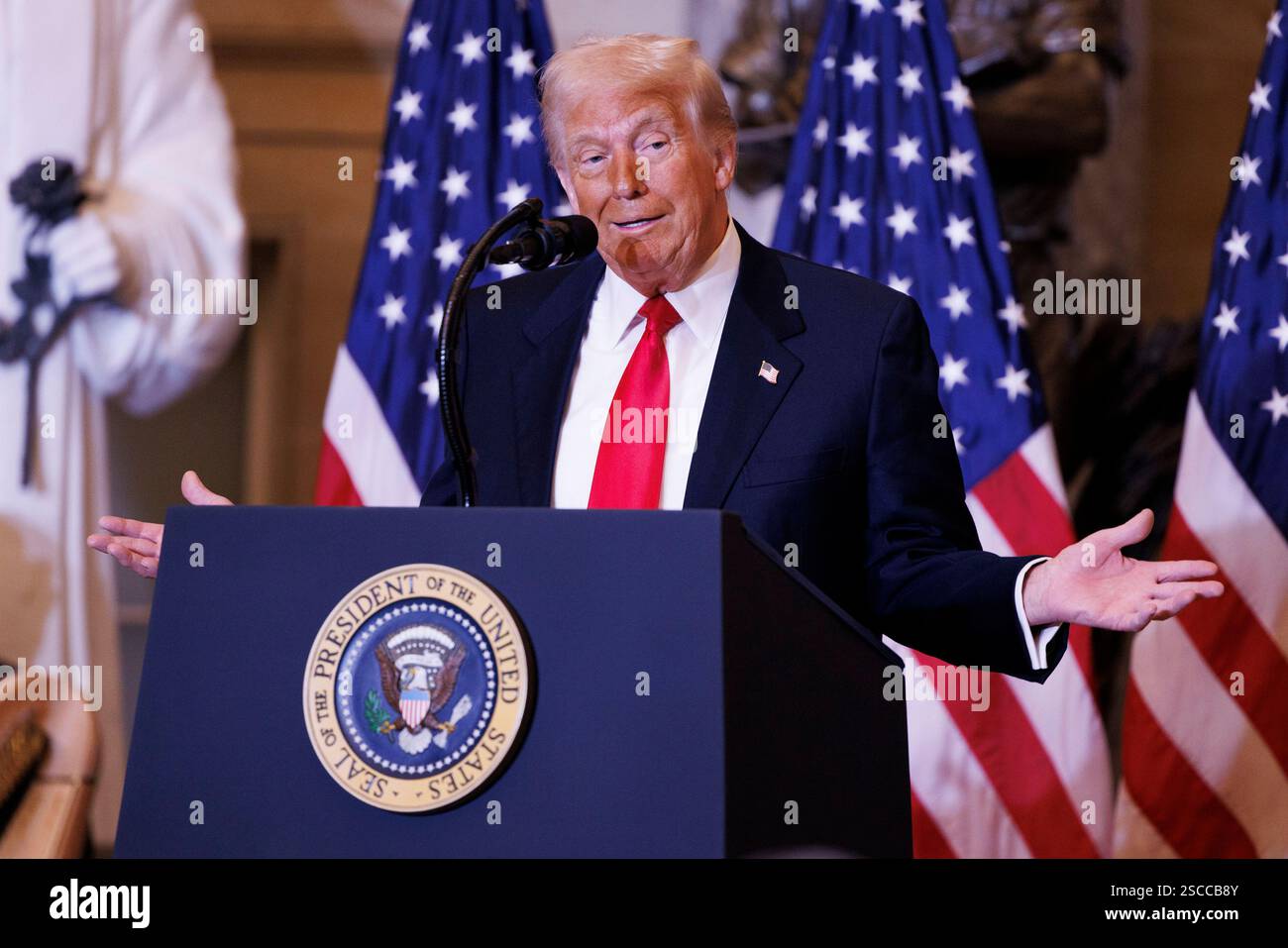 Washington, United States. 06th Feb, 2025. President Donald Trump gives ...