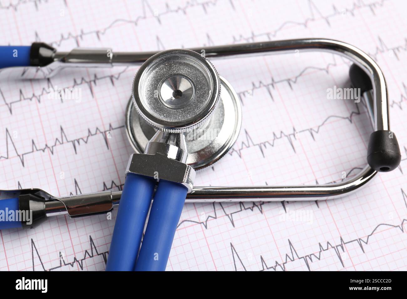 Cardiology. Stethoscope on paper with cardiogram, closeup Stock Photo ...