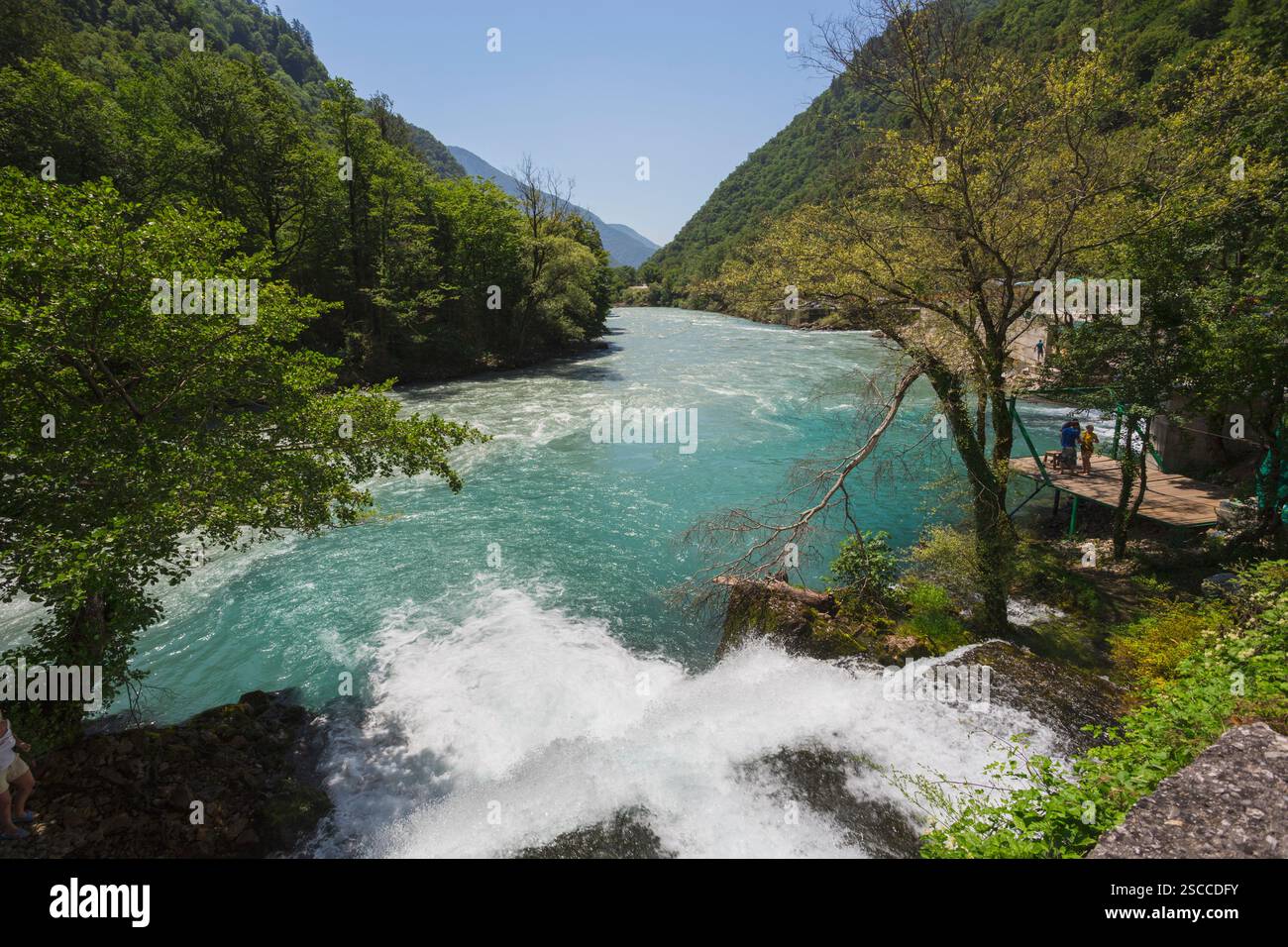 Landscape in Abkhazia with the Caucasian ridge and river Stock Photo ...