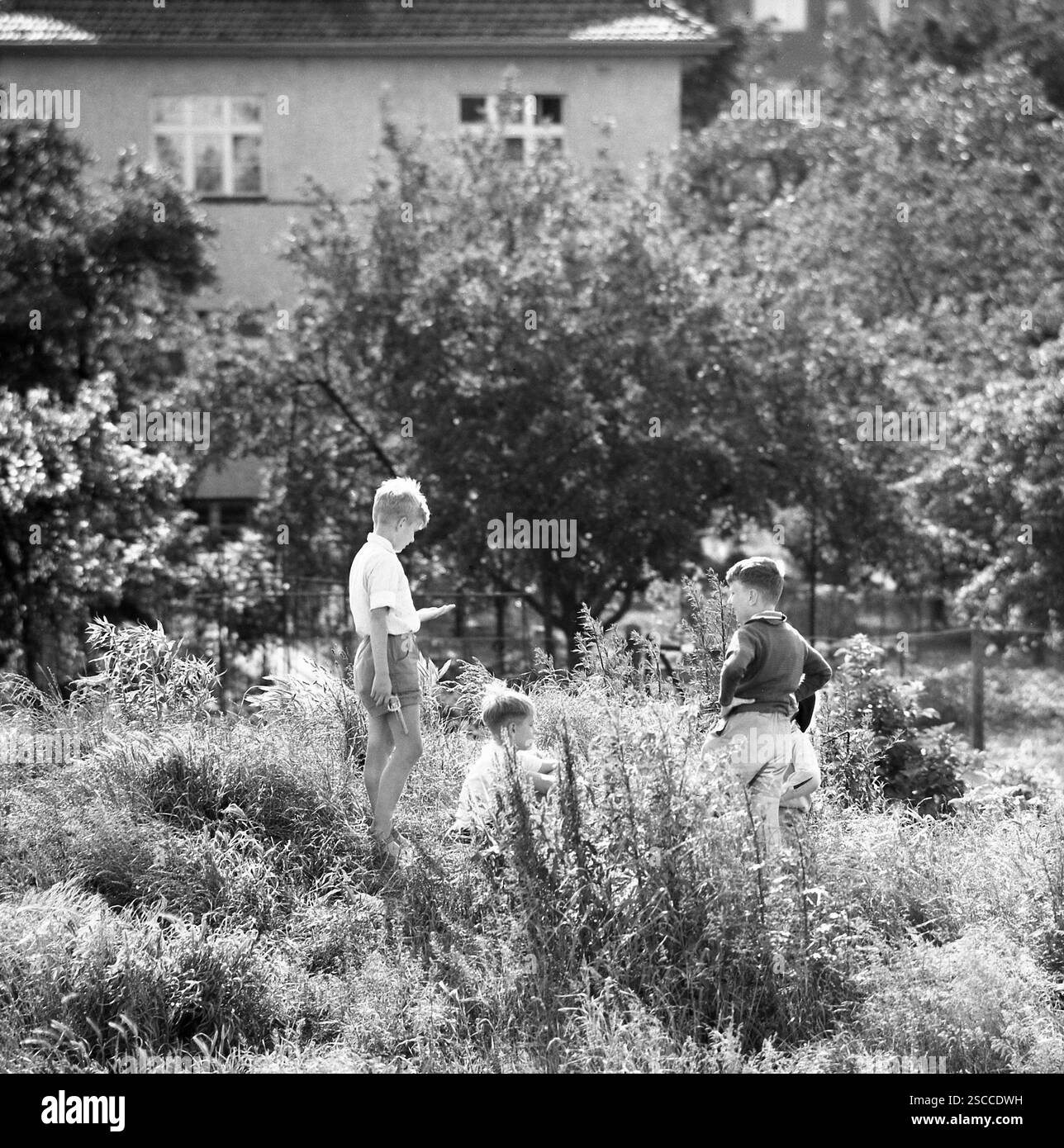 Children in meadow playing Black and White Stock Photos & Images - Alamy