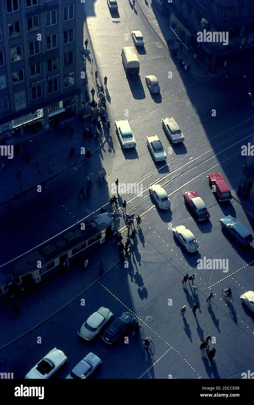 View from the Town Hall tower on a busy intersection in Munich Stock ...