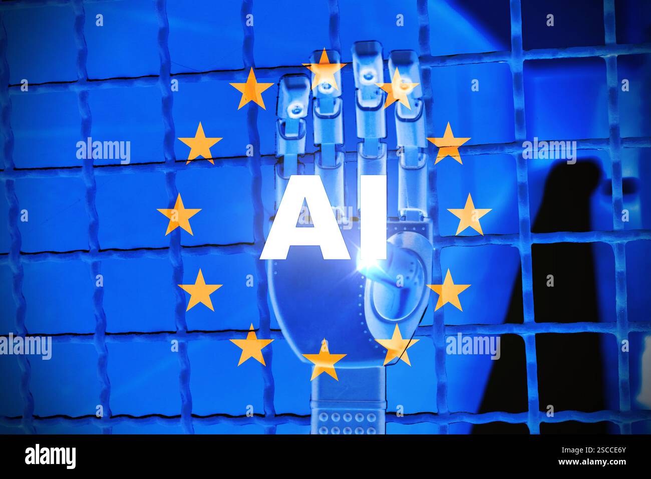 Robot hand with a gate, concept of AI rules in the future Stock Photo ...