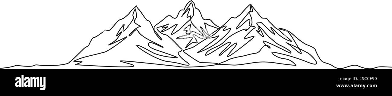 continuous single line drawing of mountain ridge, line art vector ...