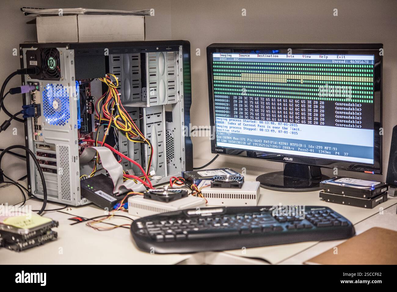 A computer setup at the ICE Cyber Crimes Center that scans a hard drive ...