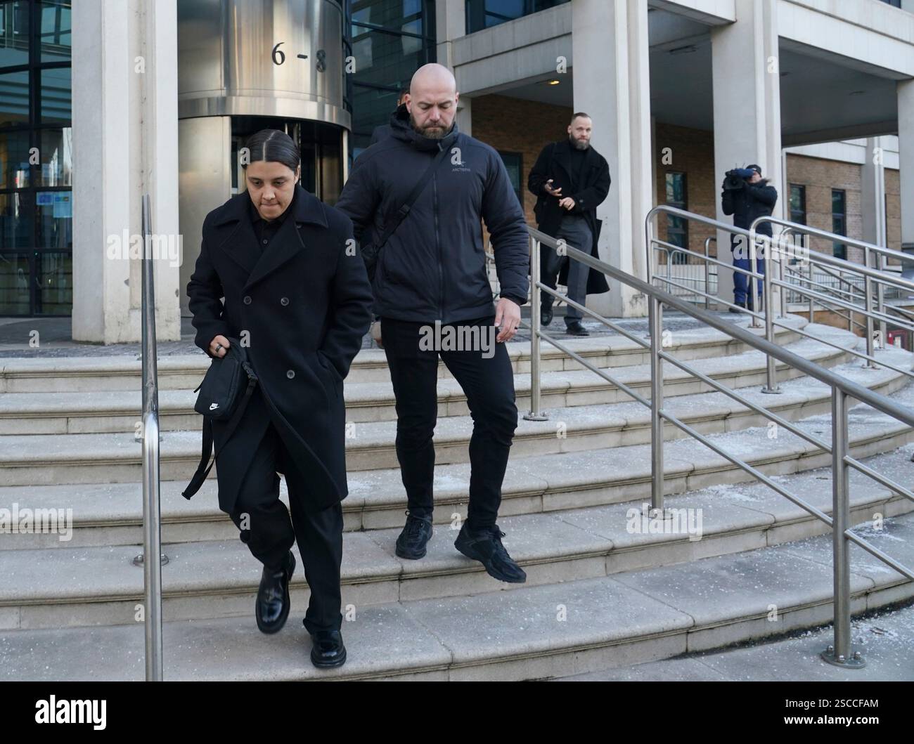 Chelsea and Australia football striker Sam Kerr, leaves a court after a ...
